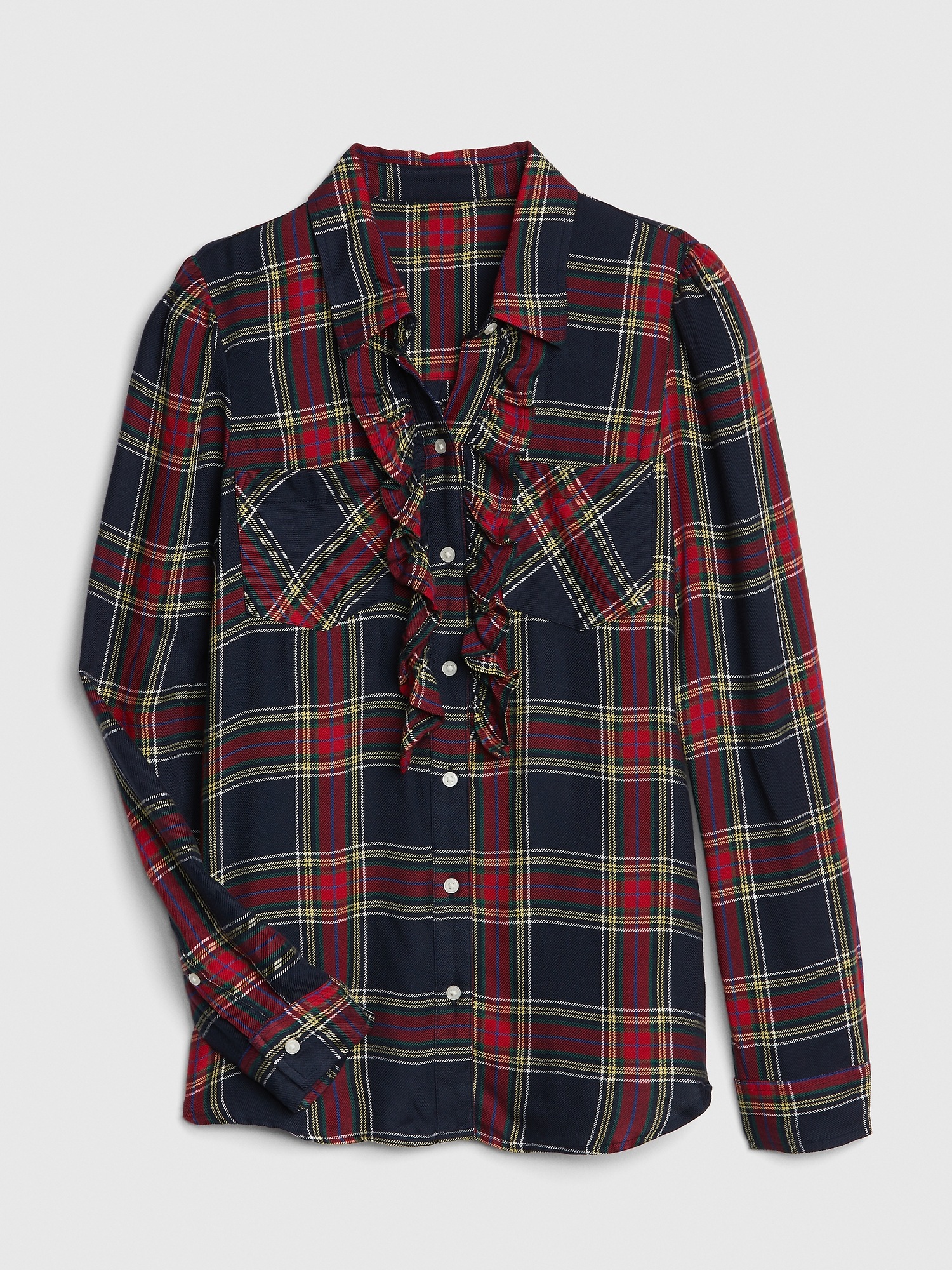 Plaid Ruffle-Trim Pocket Shirt | Gap