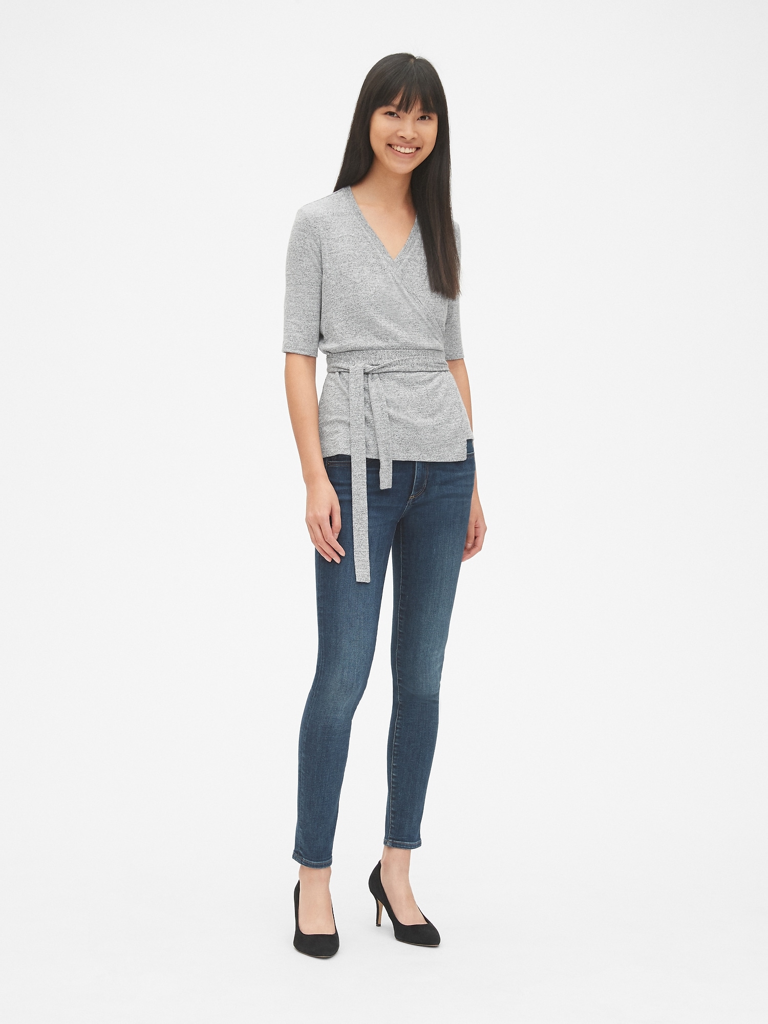 Softspun Short Sleeve Tie-Waist Wrap Top | Gap
