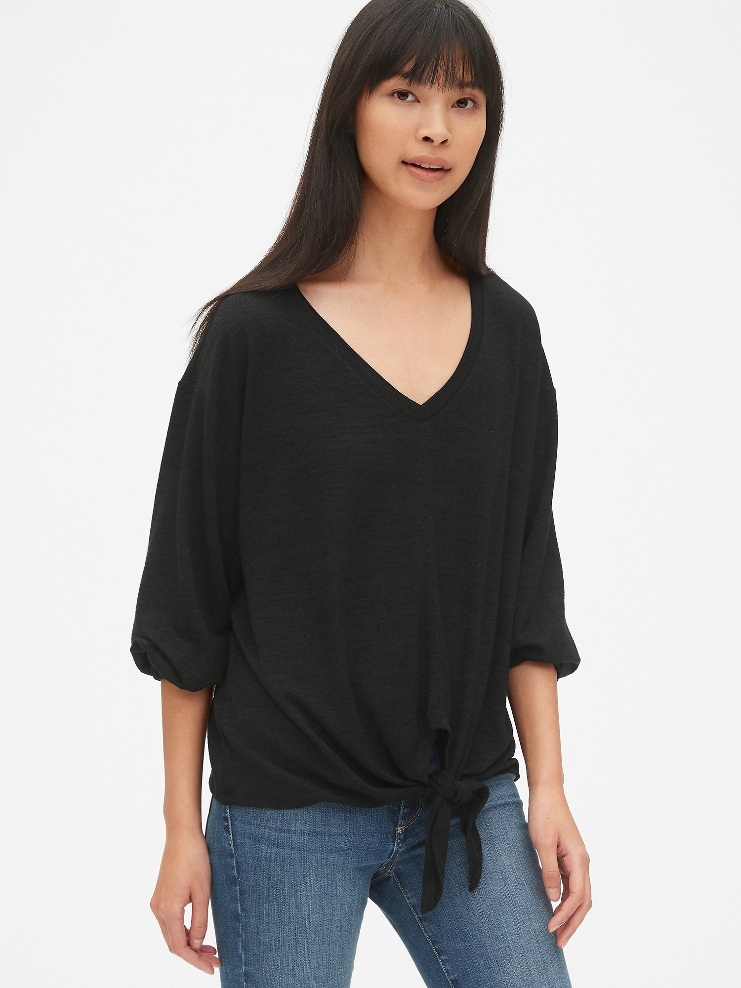 Softspun Balloon Sleeve Tie-Front Top | Gap