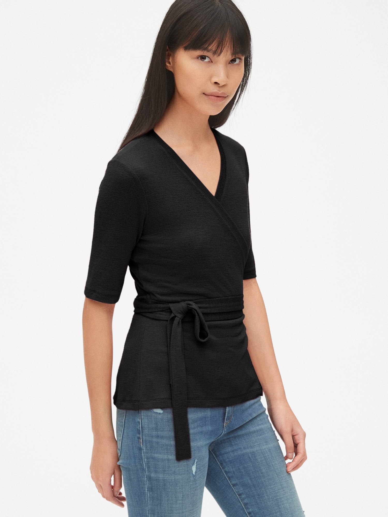 Softspun Short Sleeve Tie-Waist Wrap Top | Gap