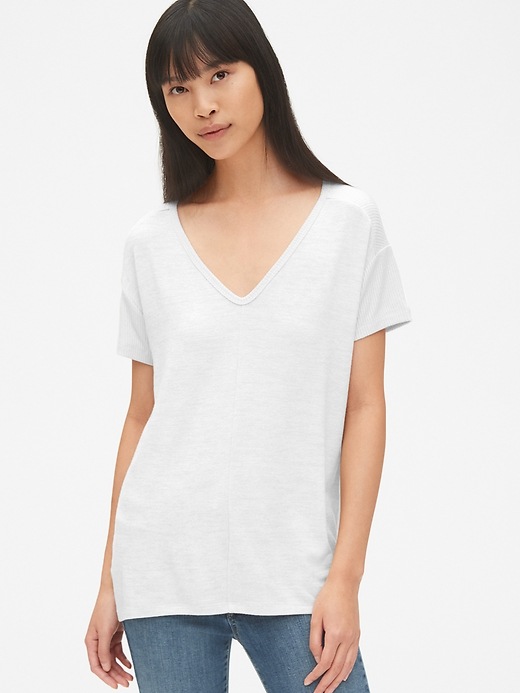 Softspun Mix-Fabric V-Neck Top | Gap