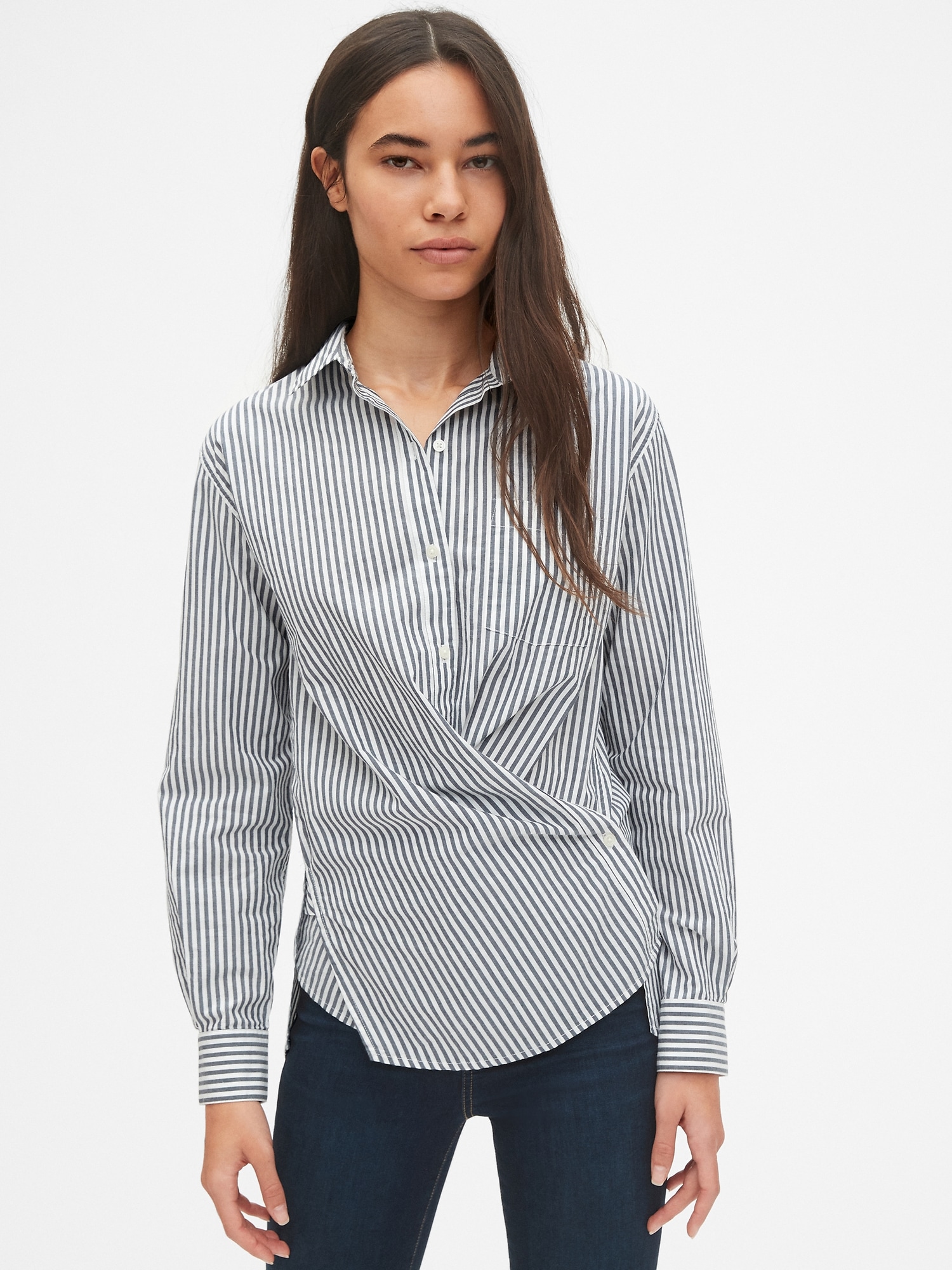 Cross-Button Boyfriend Shirt | Gap