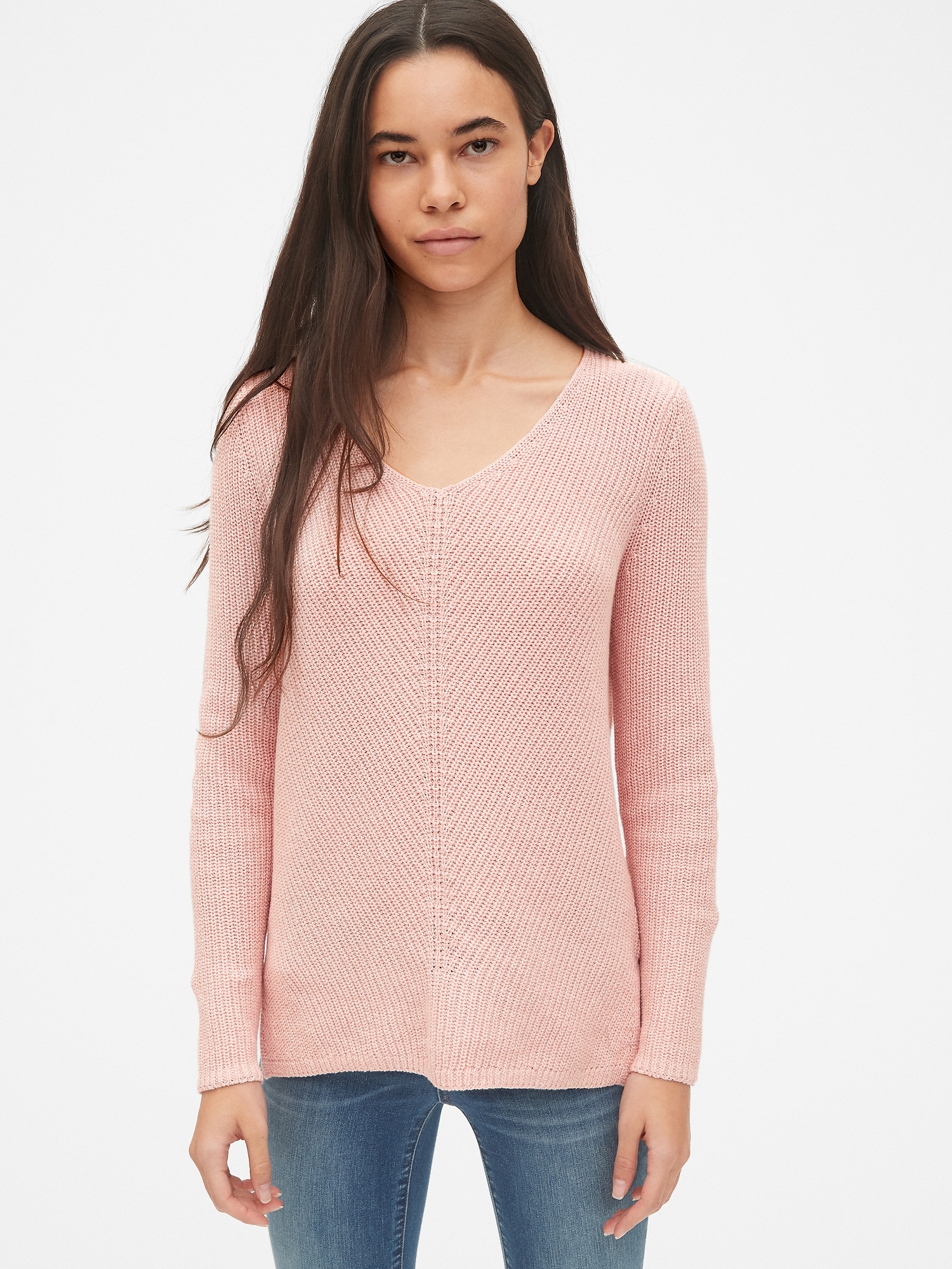 Diagonal Ribbed V-Neck Pullover Sweater Tunic | Gap