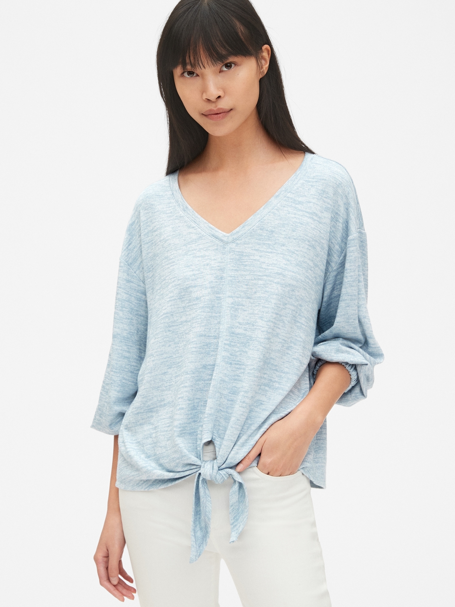 Softspun Balloon Sleeve Tie-Front Top | Gap