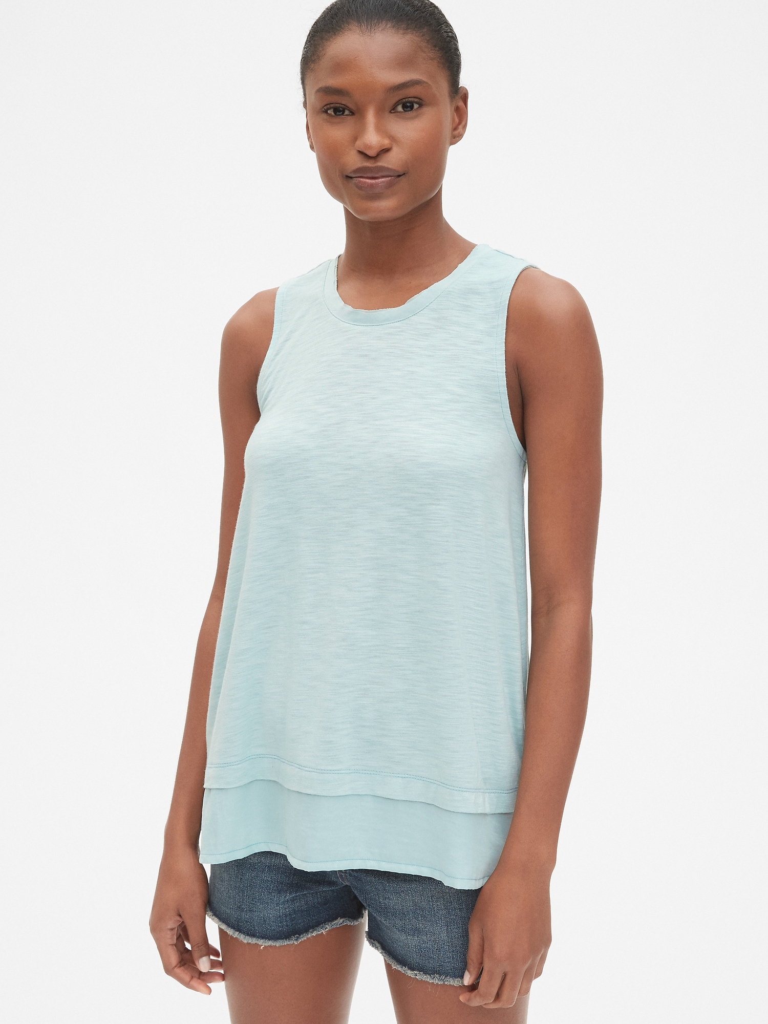 Layered Mix-Fabric Tank Top | Gap