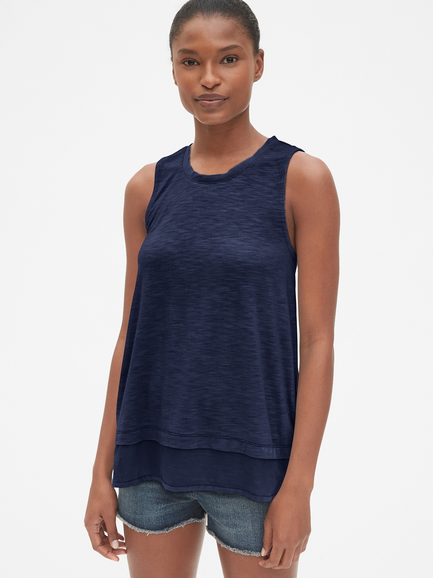 Layered Mix-Fabric Tank Top | Gap