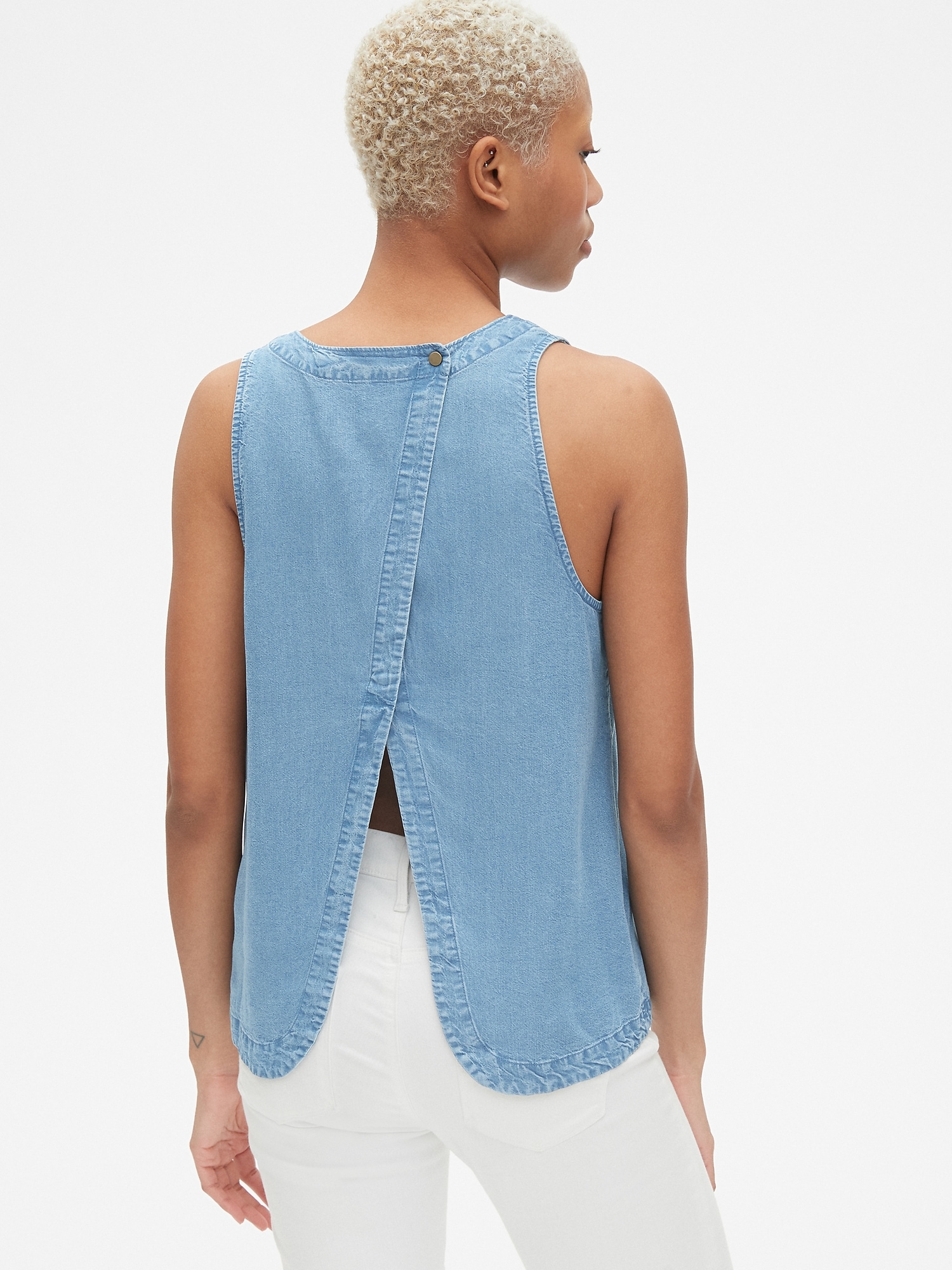 Denim Sleeveless Split-Back Top | Gap