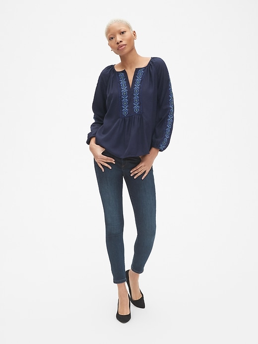 Embroidered Split-Neck Peasant Blouse | Gap