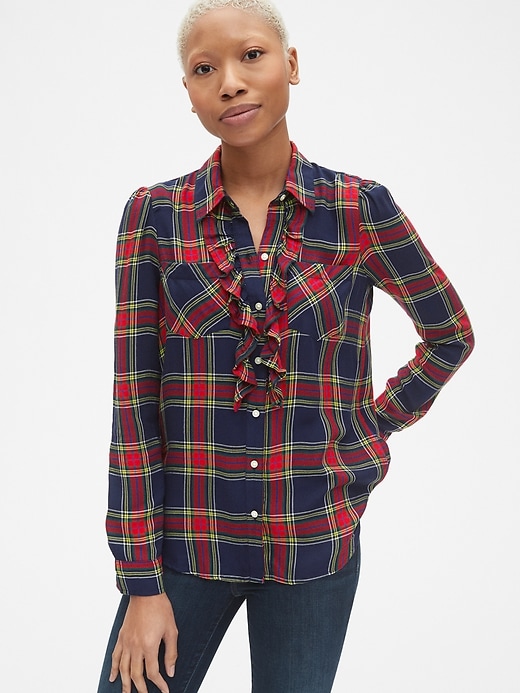 Plaid Ruffle-Trim Pocket Shirt | Gap