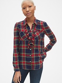 Plaid Ruffle-Trim Pocket Shirt | Gap