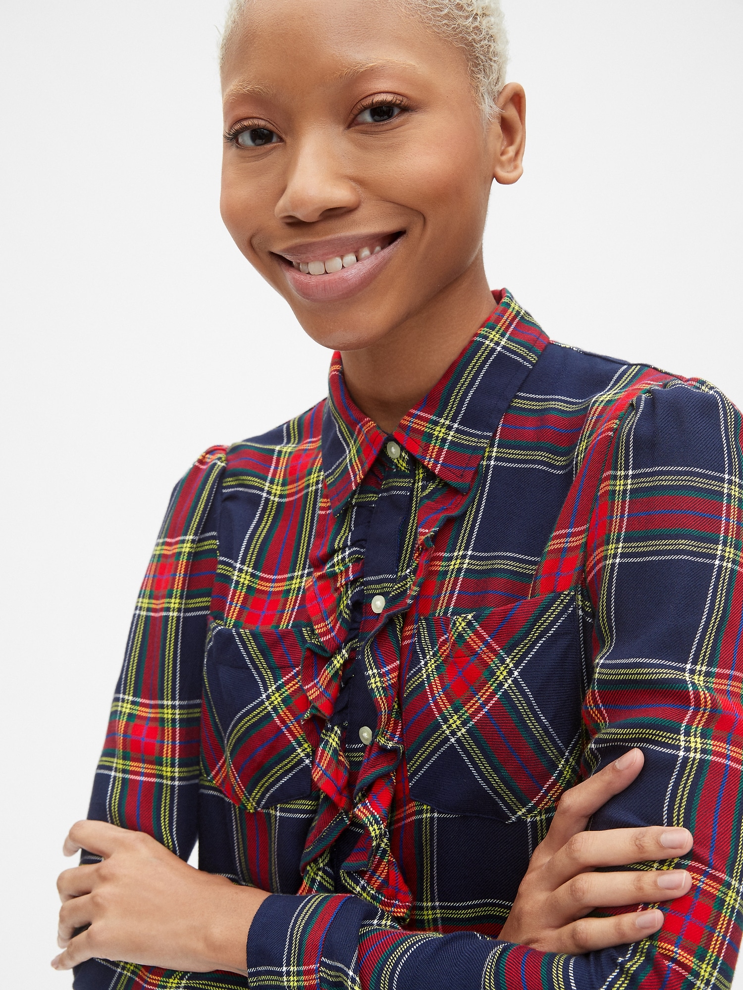 Plaid Ruffle-Trim Pocket Shirt | Gap