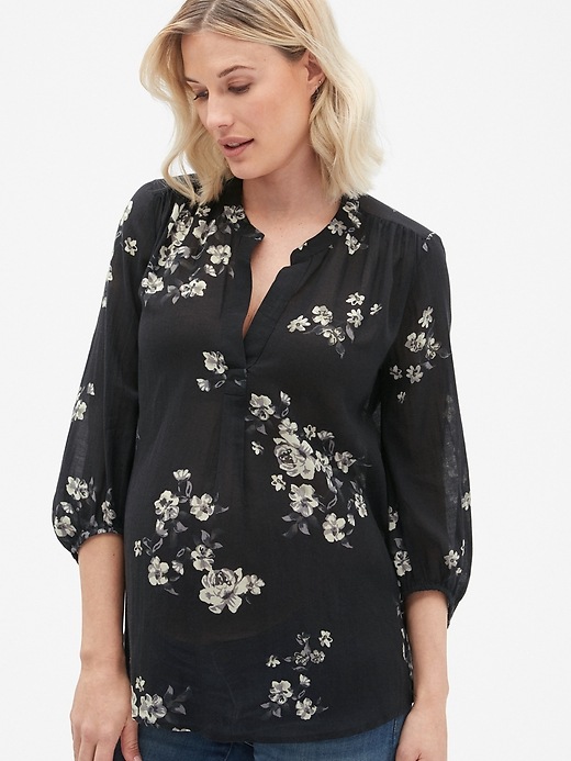 Maternity Floral Print Split-Neck Top | Gap