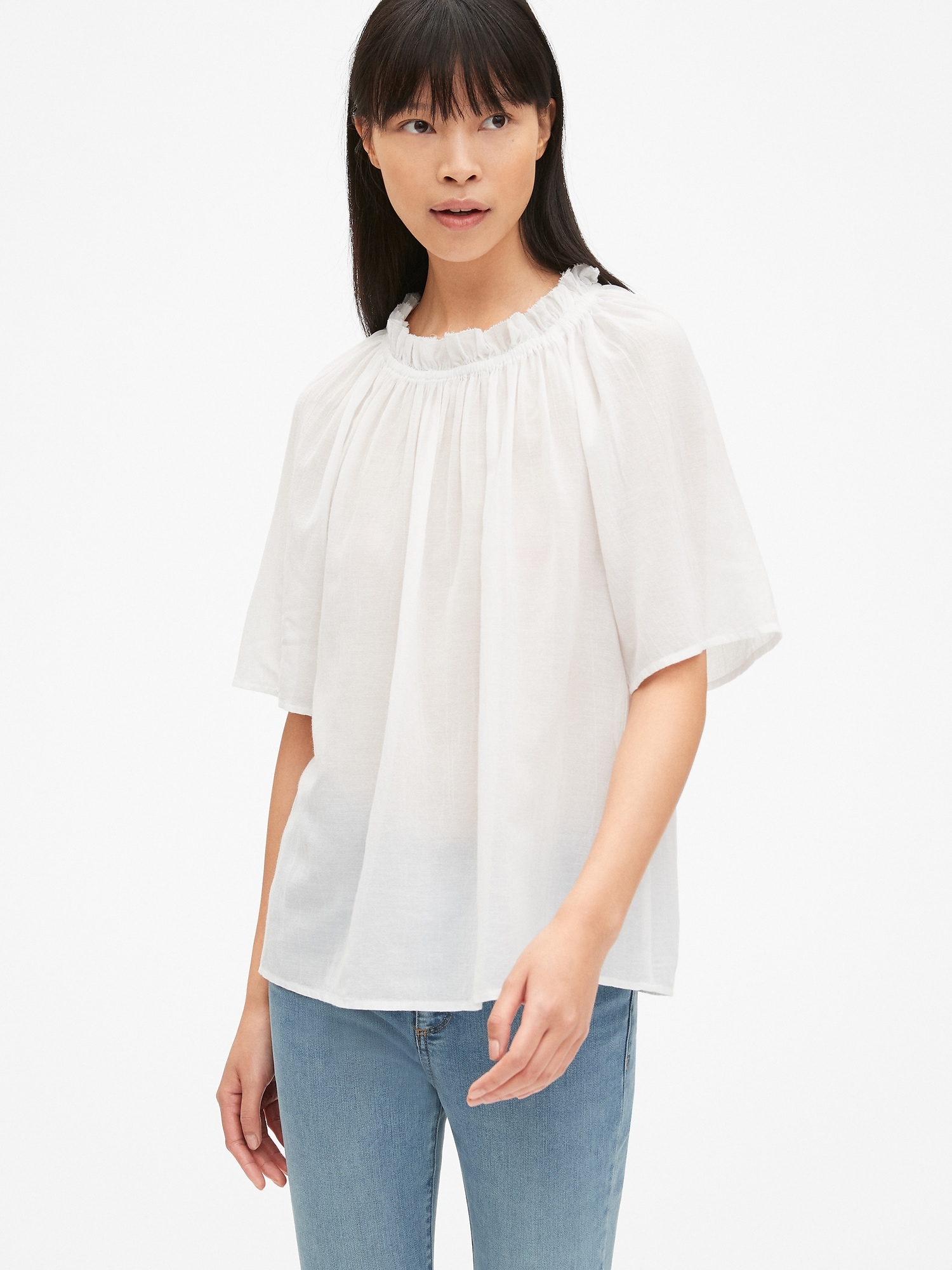 Short Sleeve Ruffle-Neck Blouse | Gap