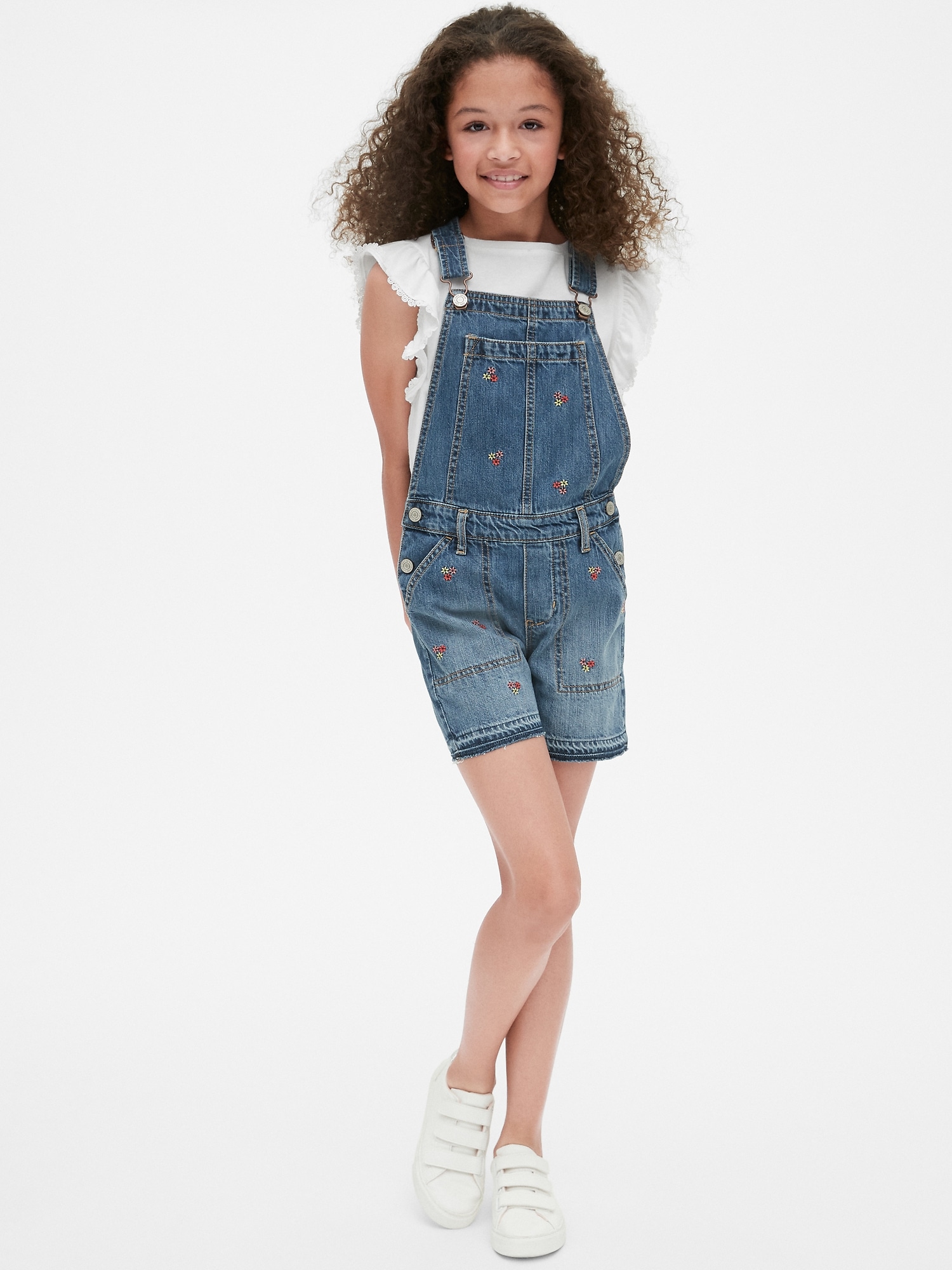 Kids Floral Embroidered Shortalls | Gap