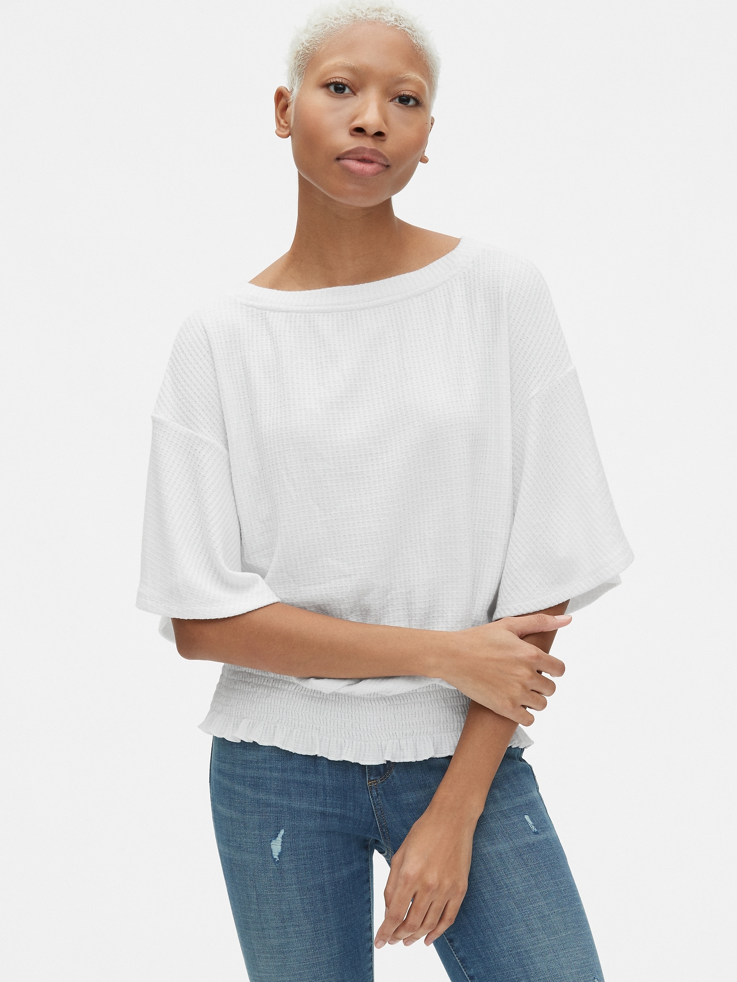 Softspun Waffle-Knit Smocked Top | Gap