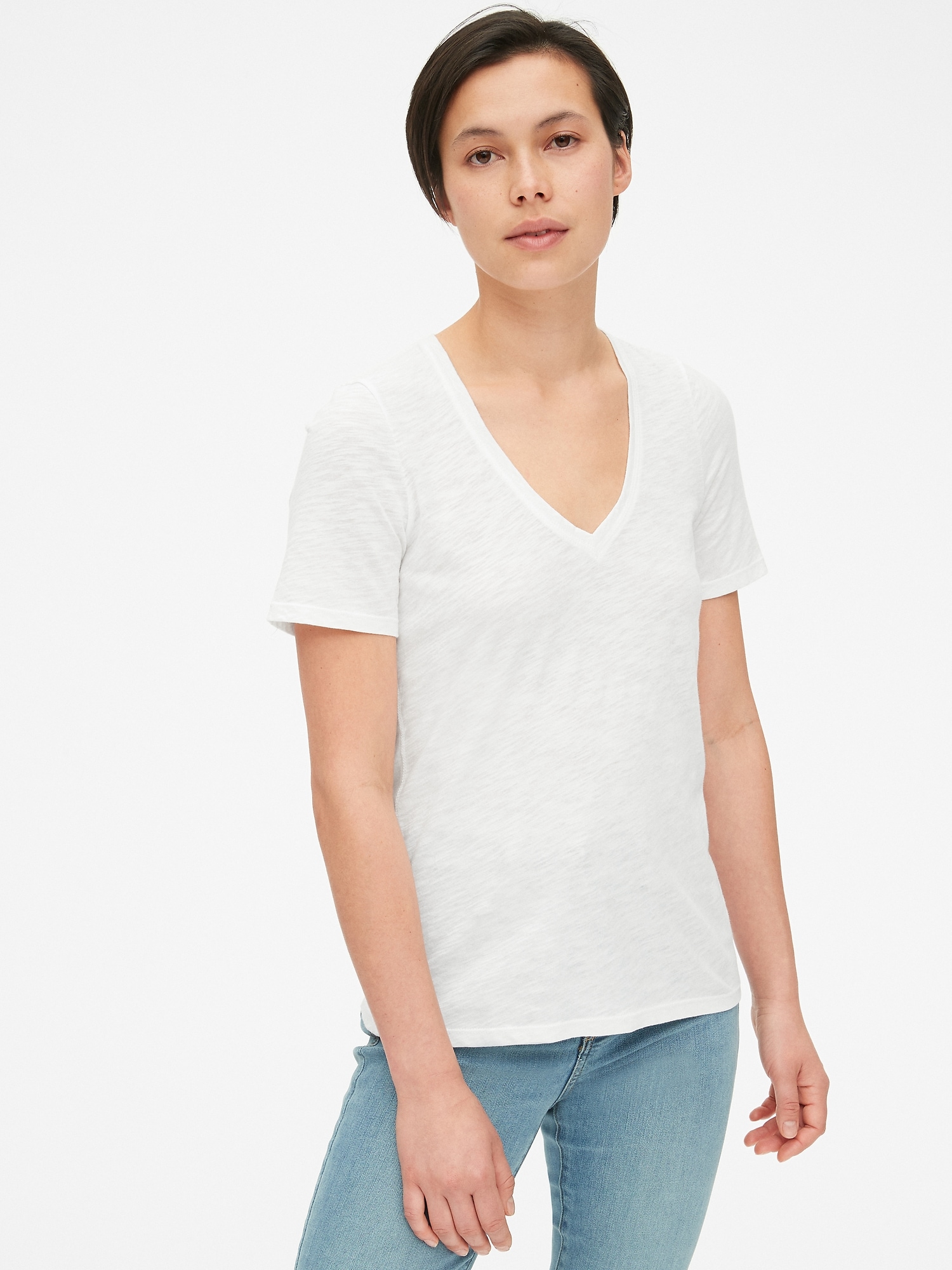 Soft Slub Deep V-Neck T-Shirt | Gap