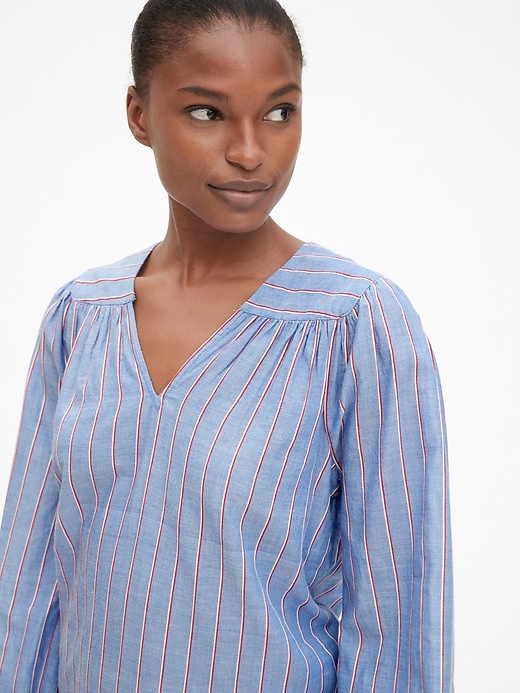Long Sleeve Stripe Split-Neck Blouse | Gap