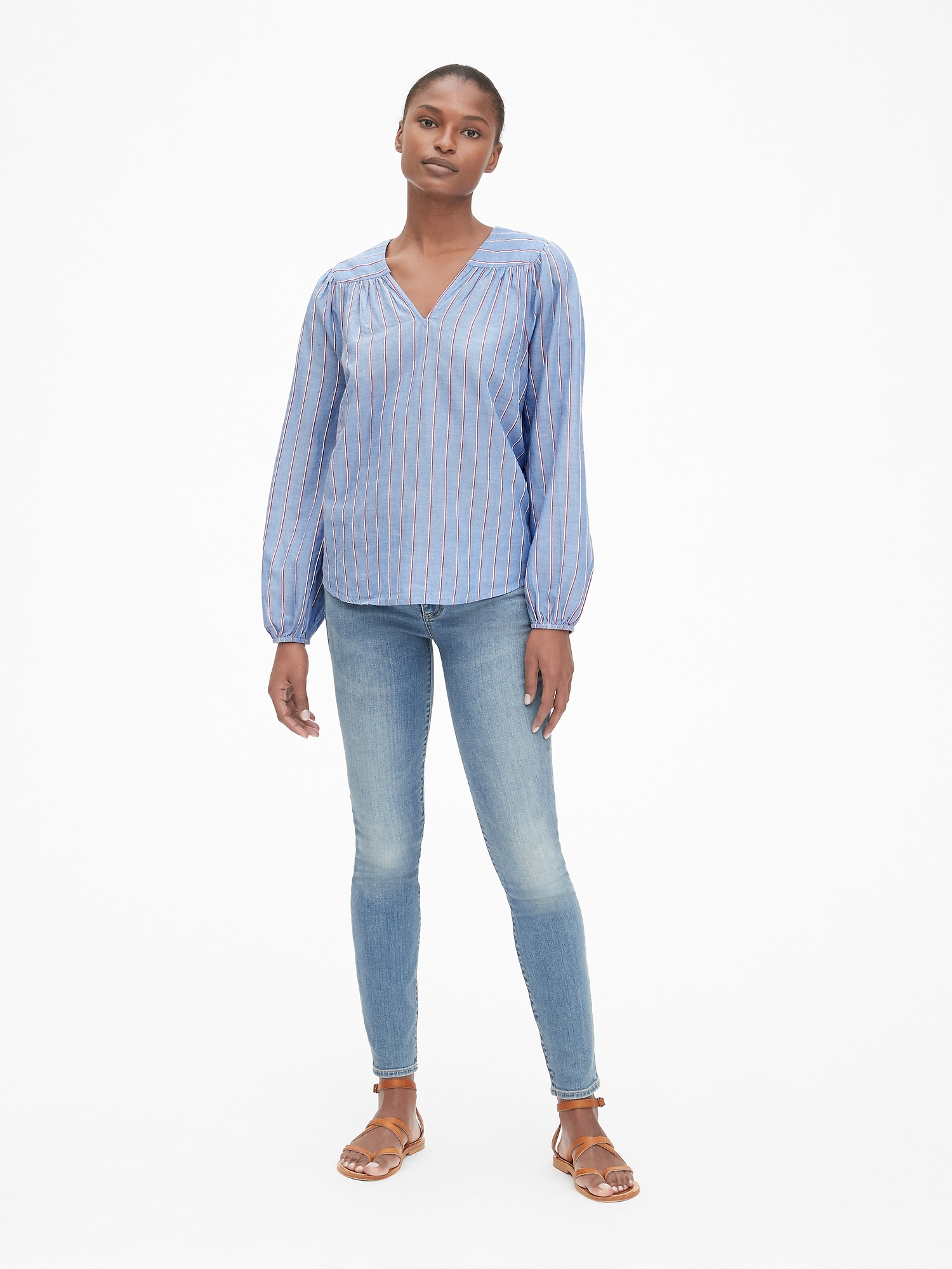 Long Sleeve Stripe Split-Neck Blouse | Gap