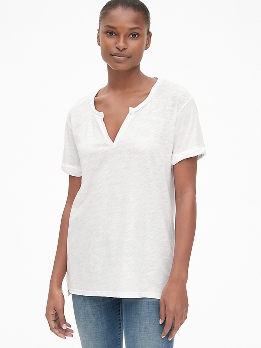 Soft Slub Slouchy Split-Neck T-Shirt | Gap