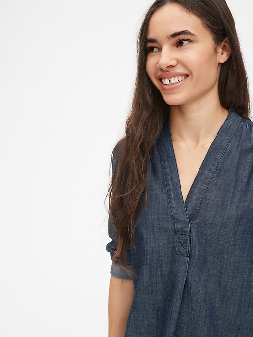 V-Neck Popover Tunic Shirt in TENCEL™ | Gap