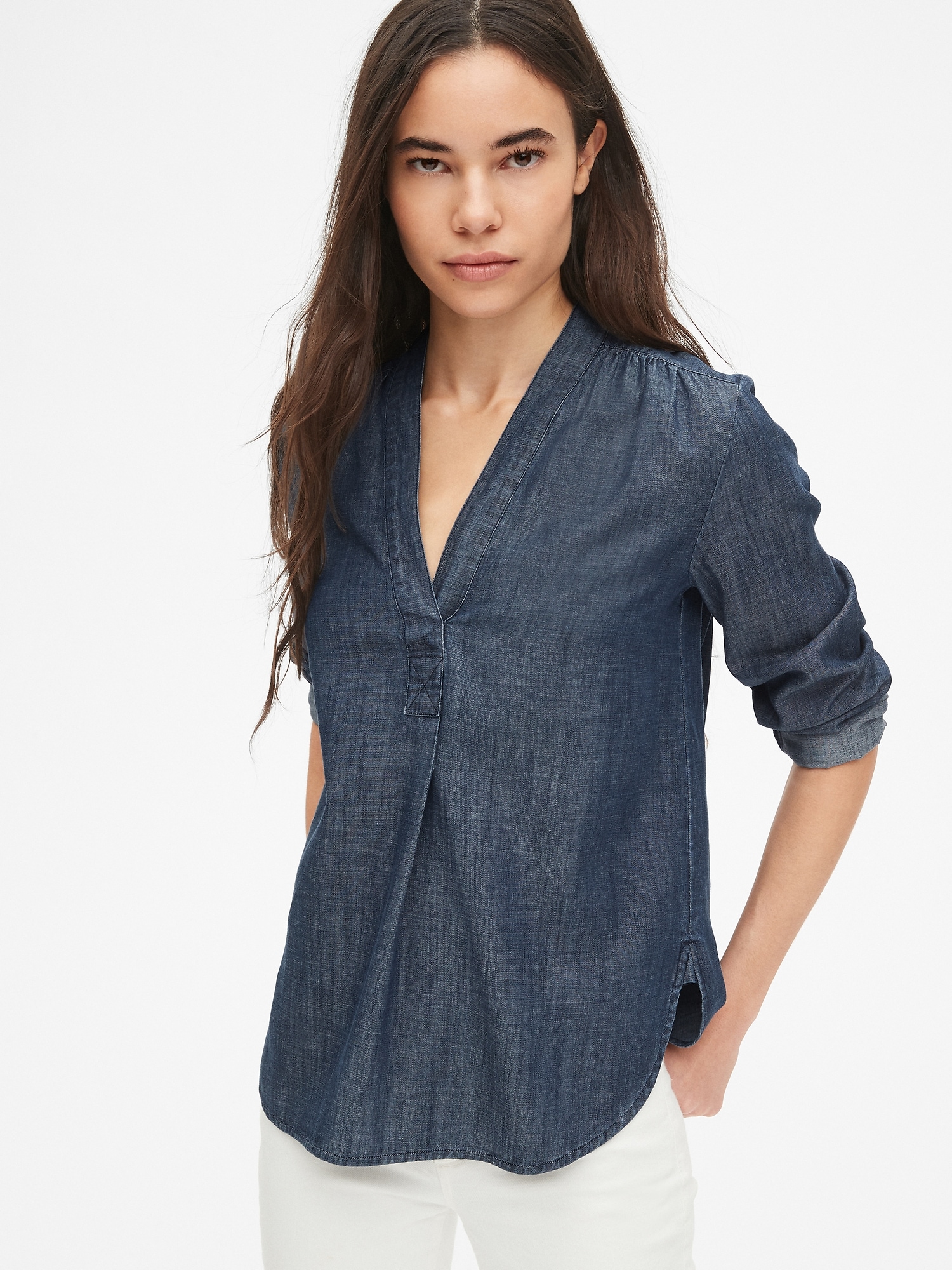 V-Neck Popover Tunic Shirt in TENCEL™ | Gap