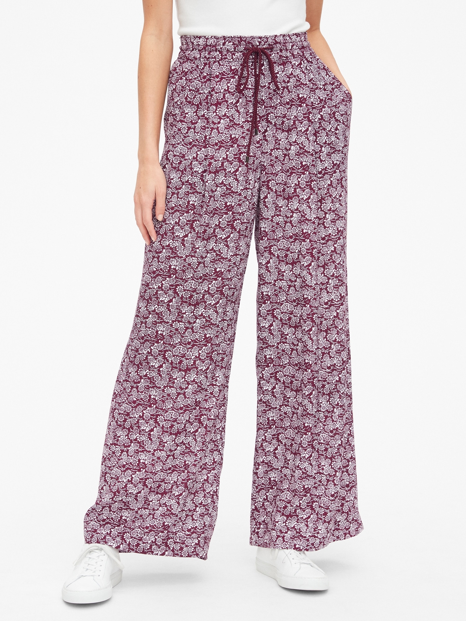 Print Wide-Leg Drawstring Pants | Gap