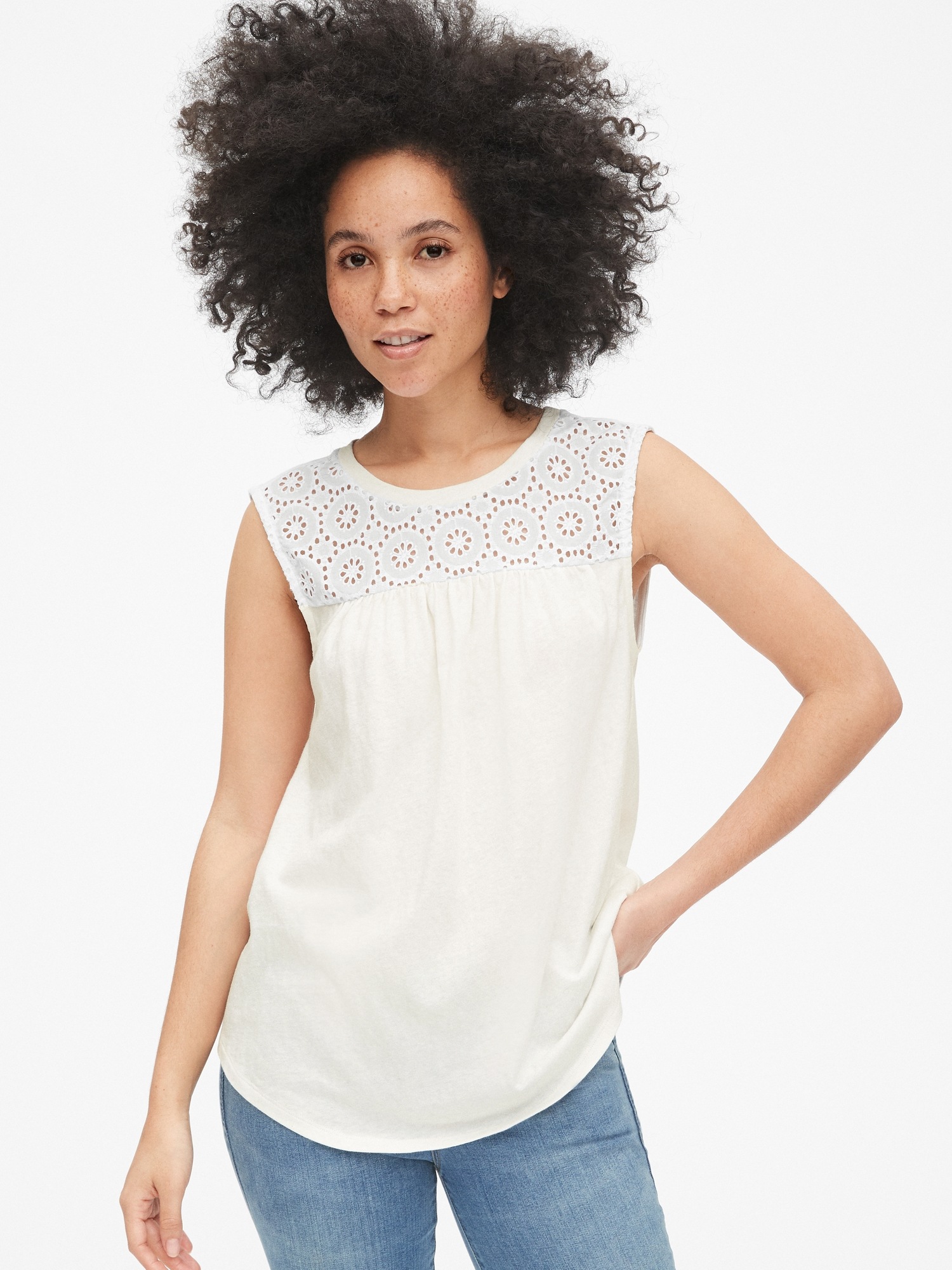 Embroidered Eyelet Insert Top | Gap