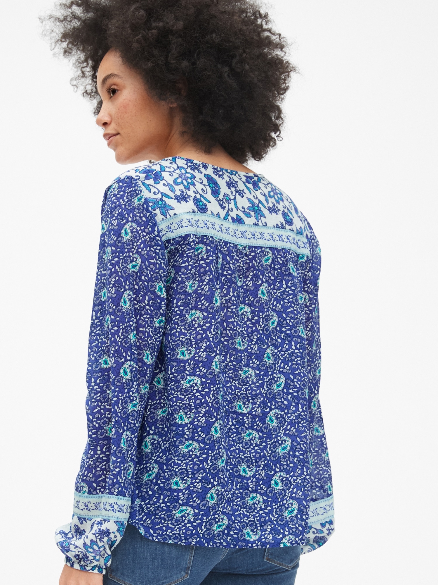 Mix-Print Split-Neck Blouse | Gap