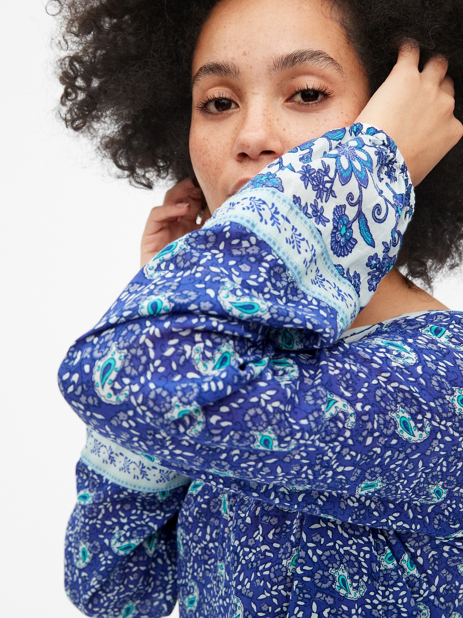 Mix-Print Split-Neck Blouse | Gap