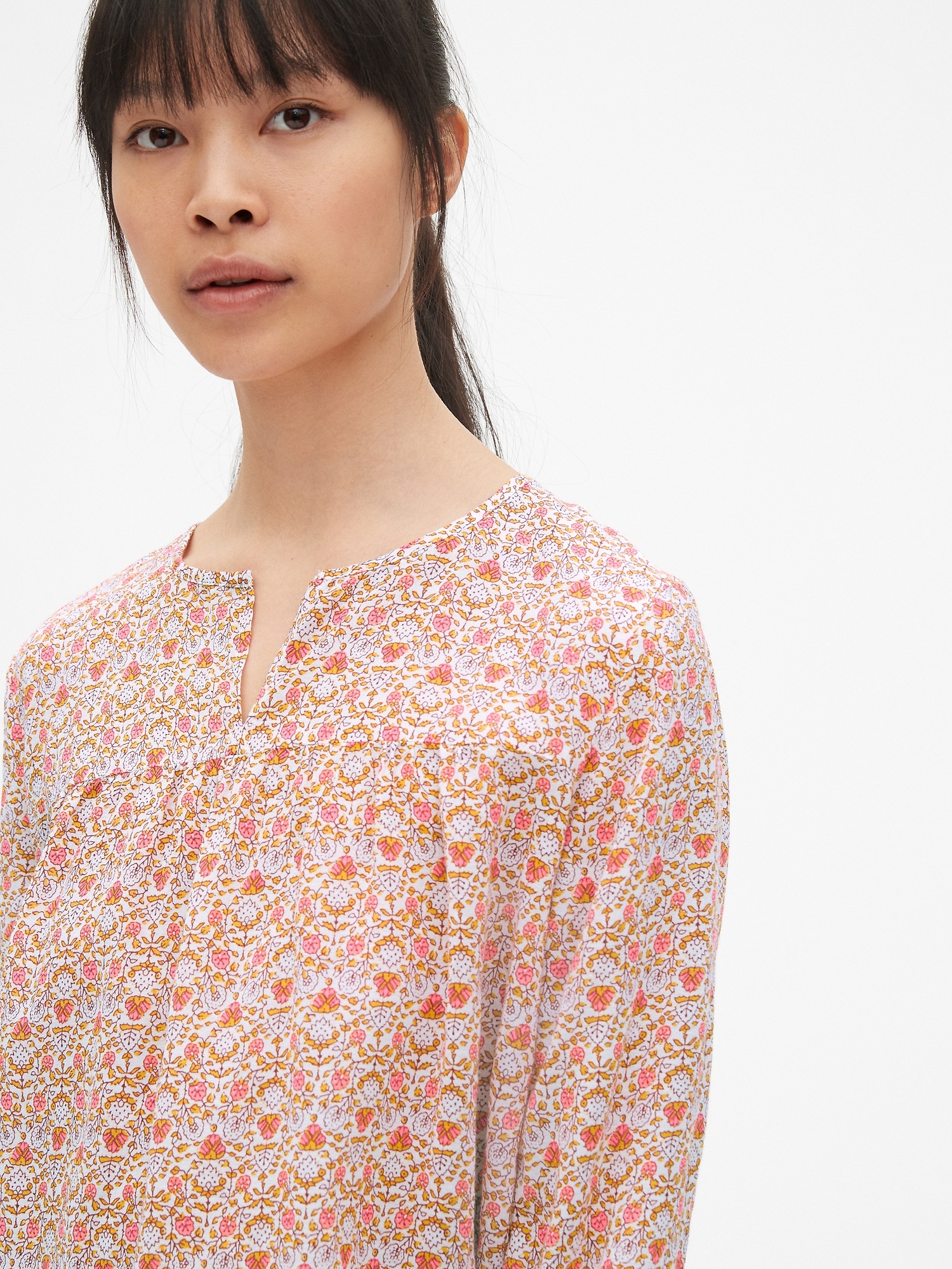 Print Split-Neck Blouse | Gap