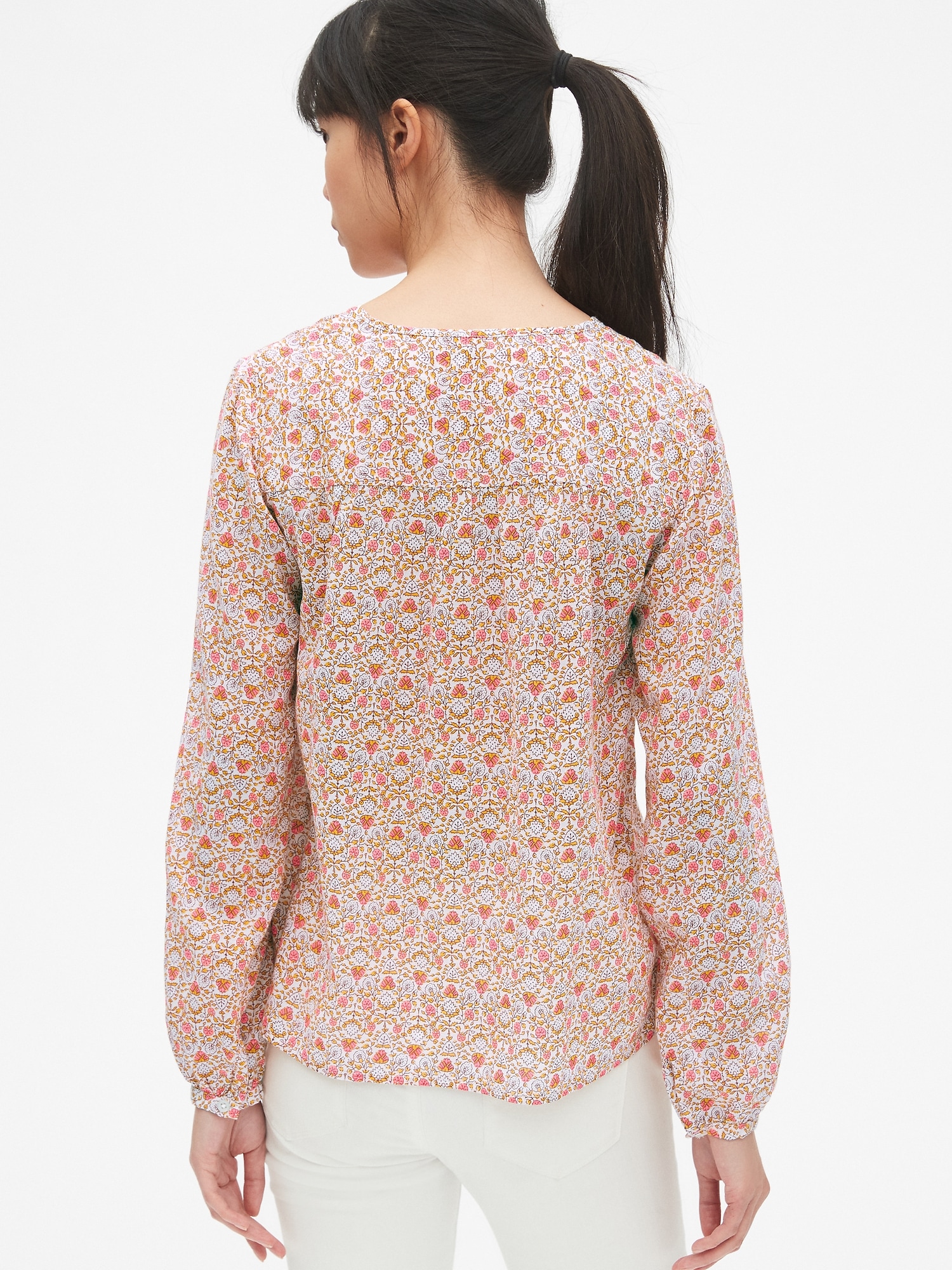 Print Split-Neck Blouse | Gap