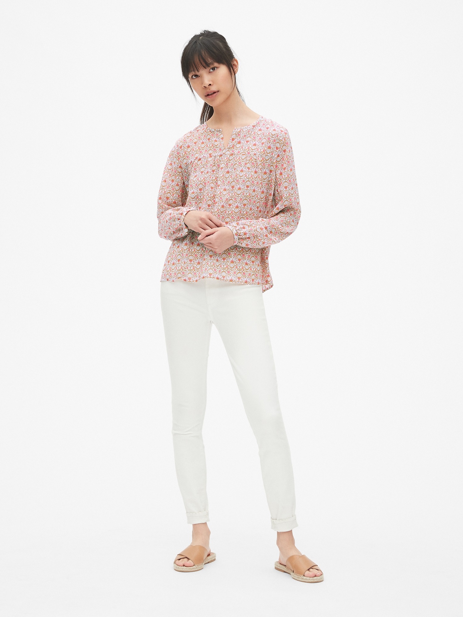 Print Split-Neck Blouse | Gap