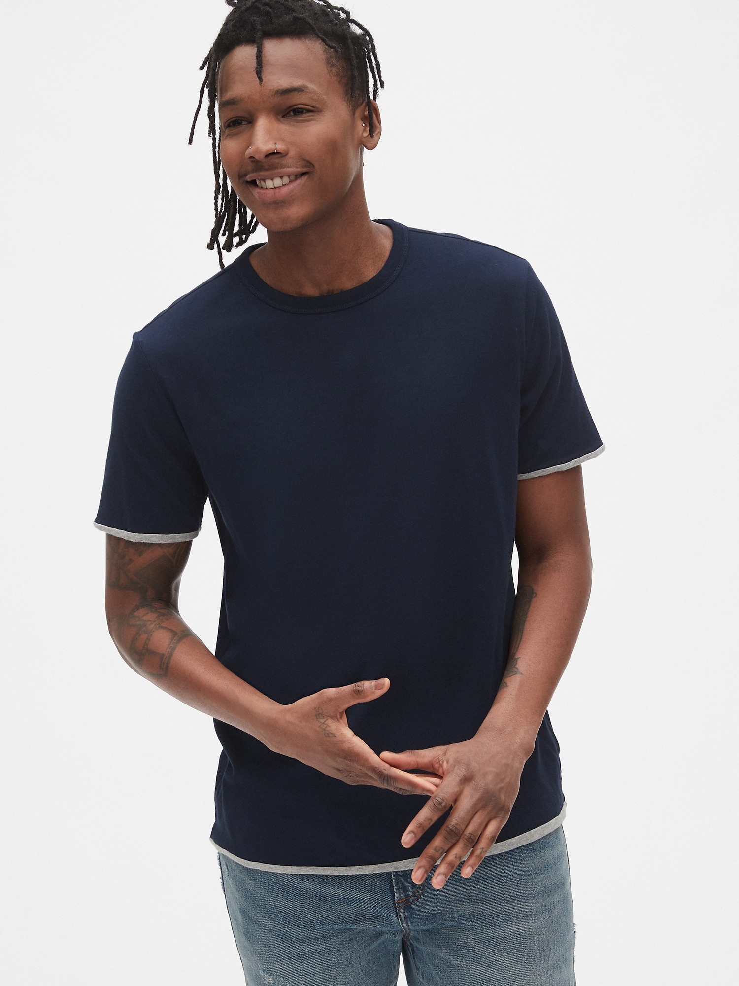 Reversible Double-Layer Crewneck T-Shirt | Gap