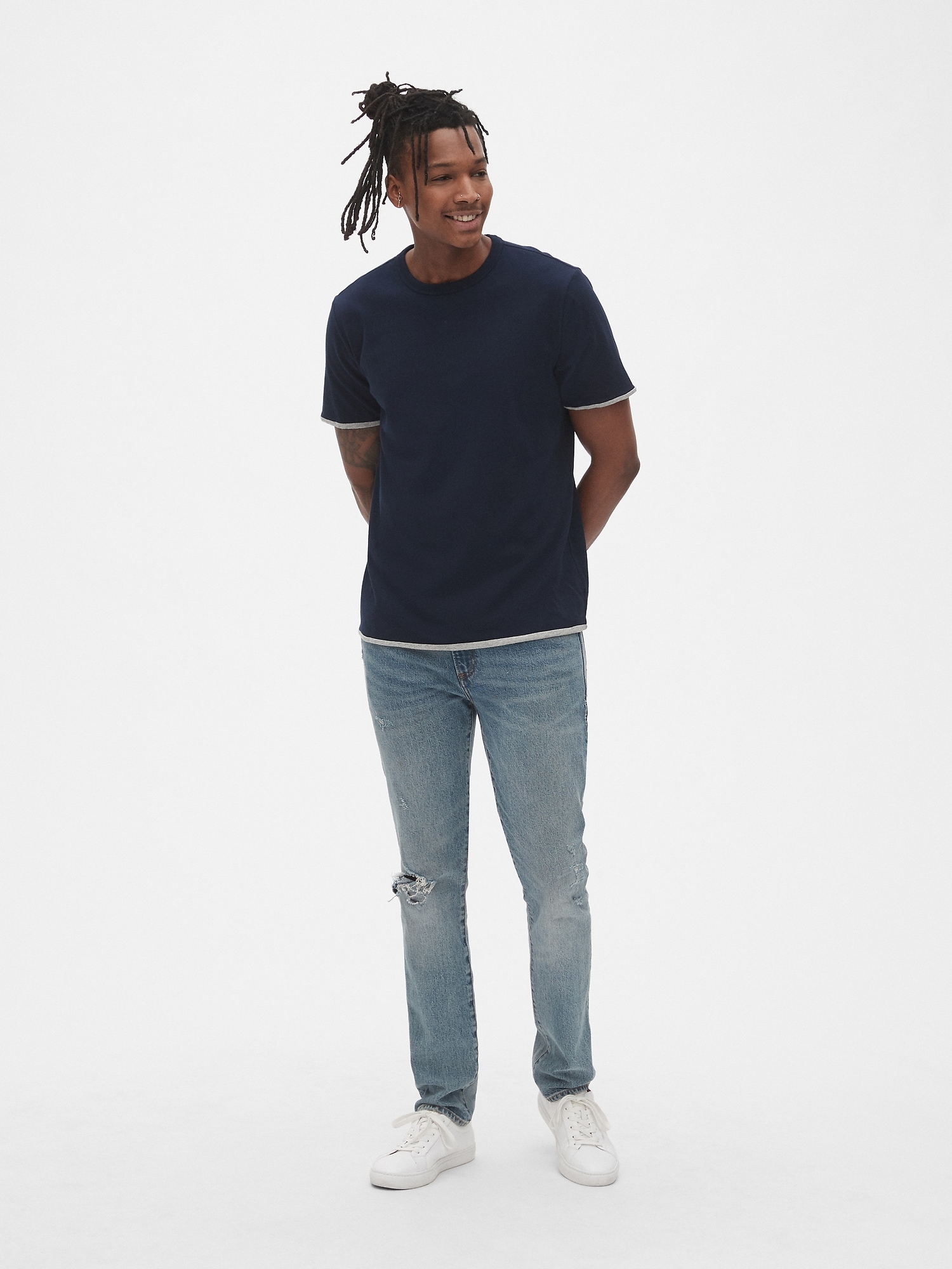 Reversible Double-Layer Crewneck T-Shirt | Gap