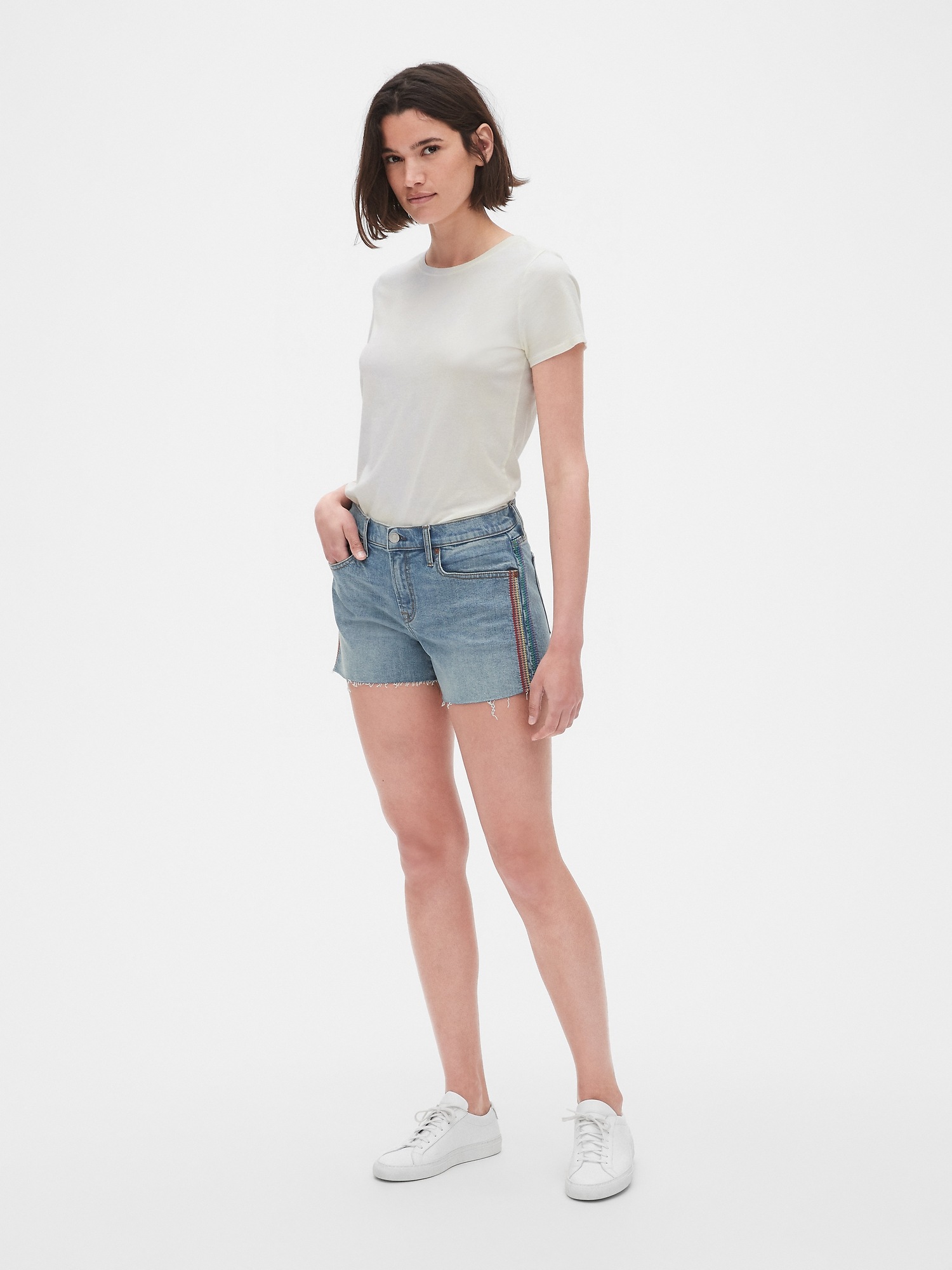 Gap + Pride Mid Rise 3" Embroidered Denim Shorts | Gap