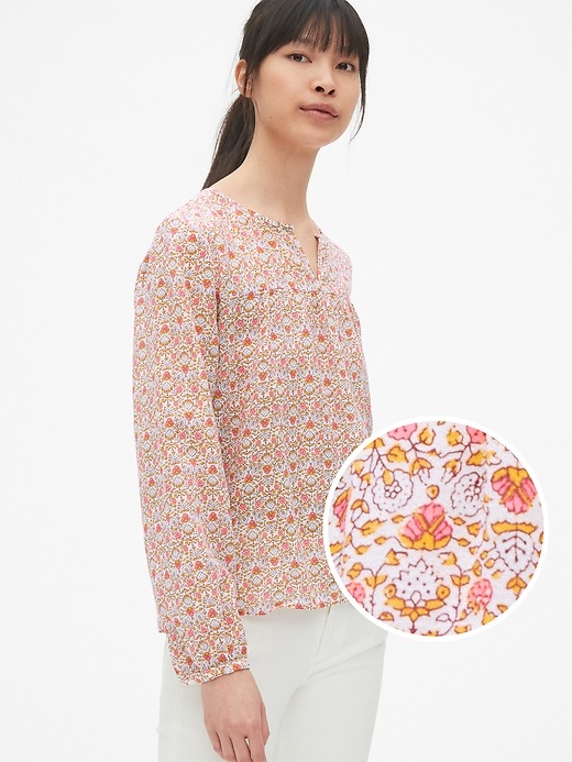 Print Split-Neck Blouse | Gap