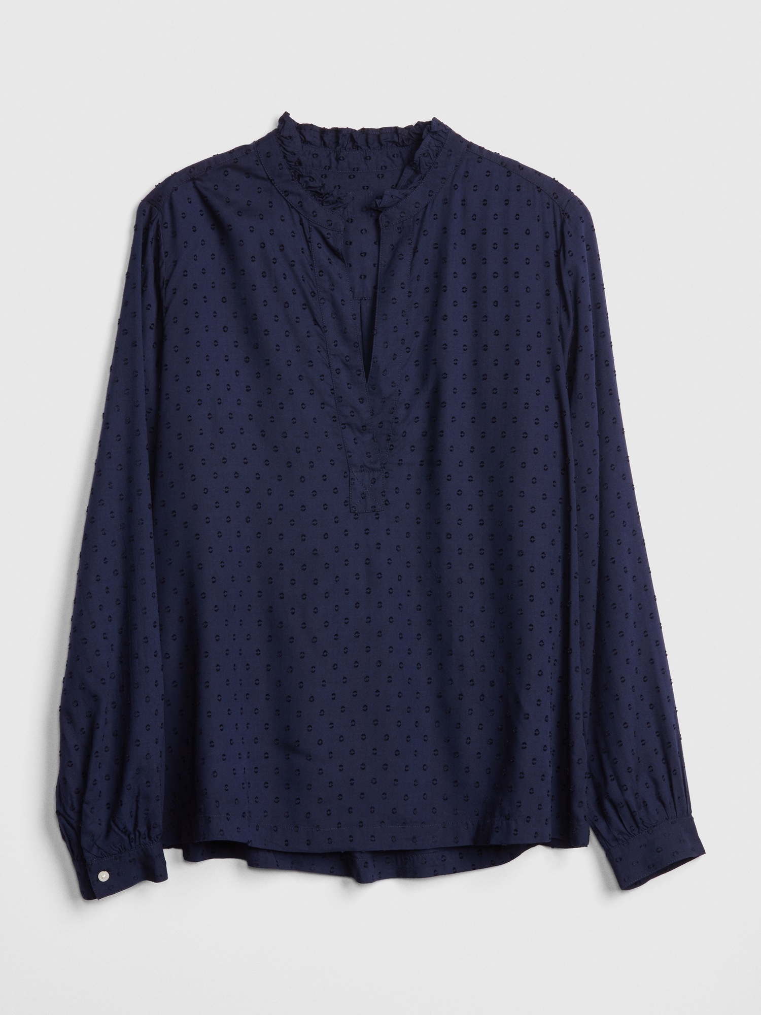 Ruffle-Trim Split-Neck Blouse in Clip-Dot | Gap