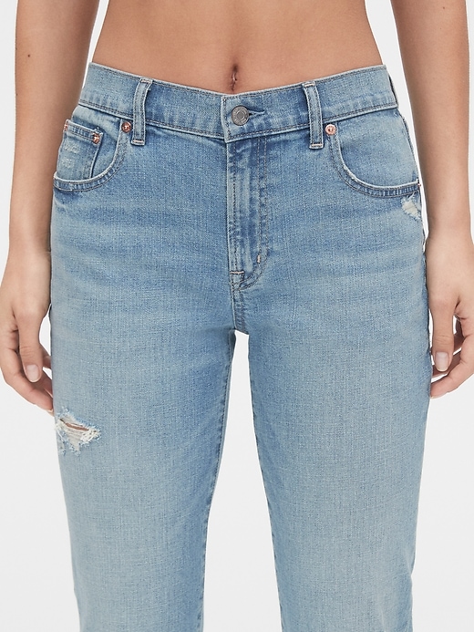 Mid Rise Destructed Girlfriend Jeans Gap