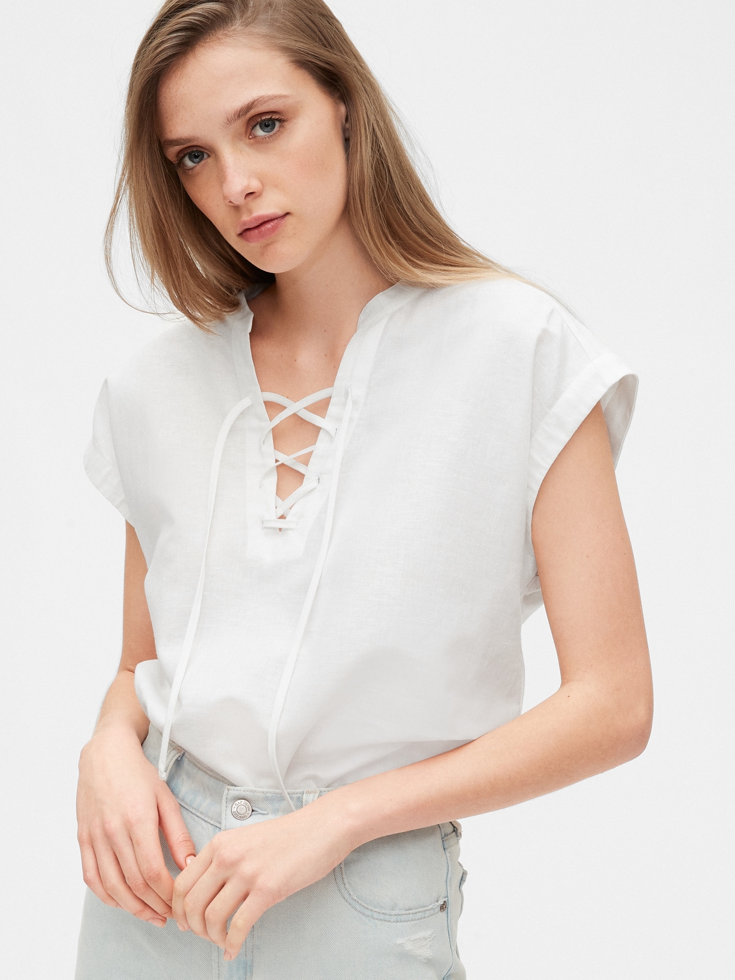 Lace Up Top in Linen-Cotton | Gap