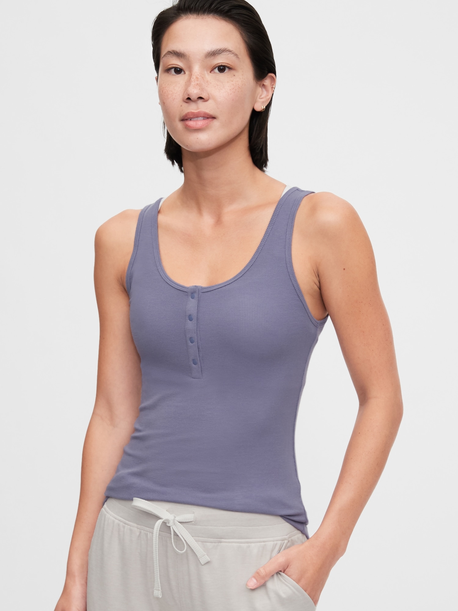 GapFit Supersoft Henley Ribbed Tank Top | Gap