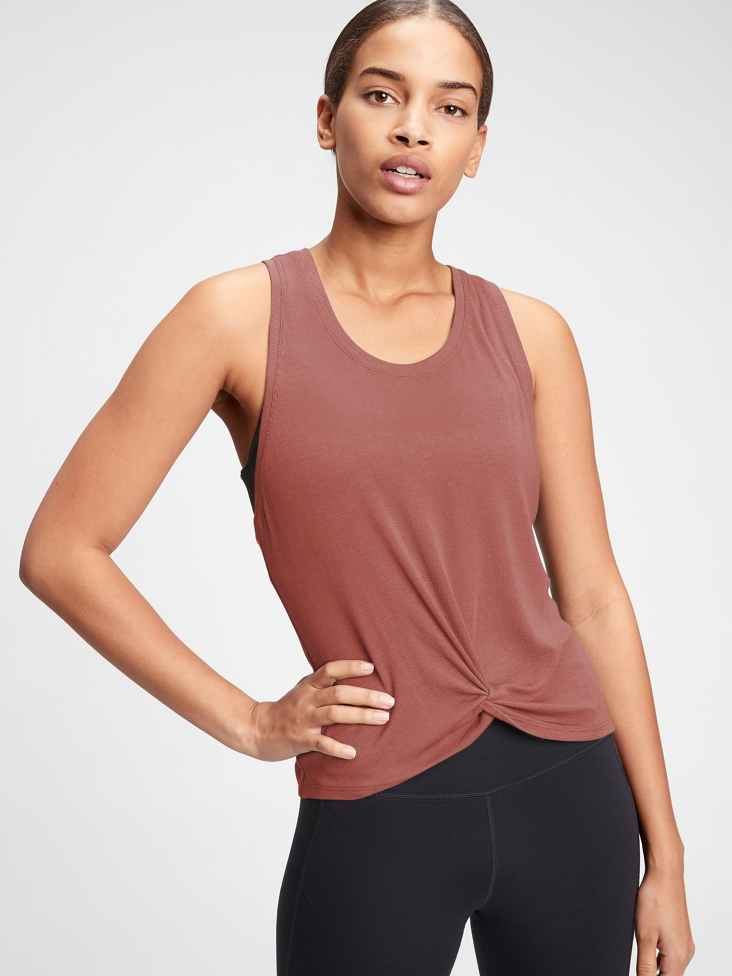GapFit Supersoft Rib Twist-Front Tank Top | Gap