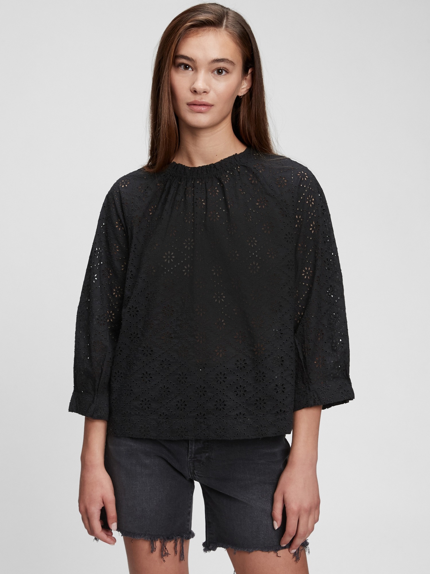 Eyelet Three-Quarter Sleeve Top | Gap