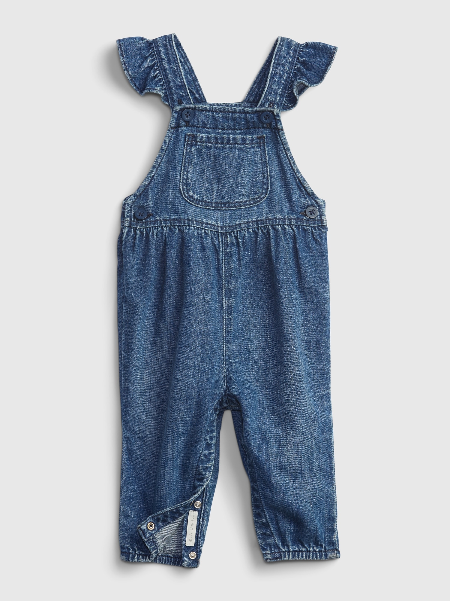 100% Organic Cotton Baby Ruffle Denim Overalls | Gap