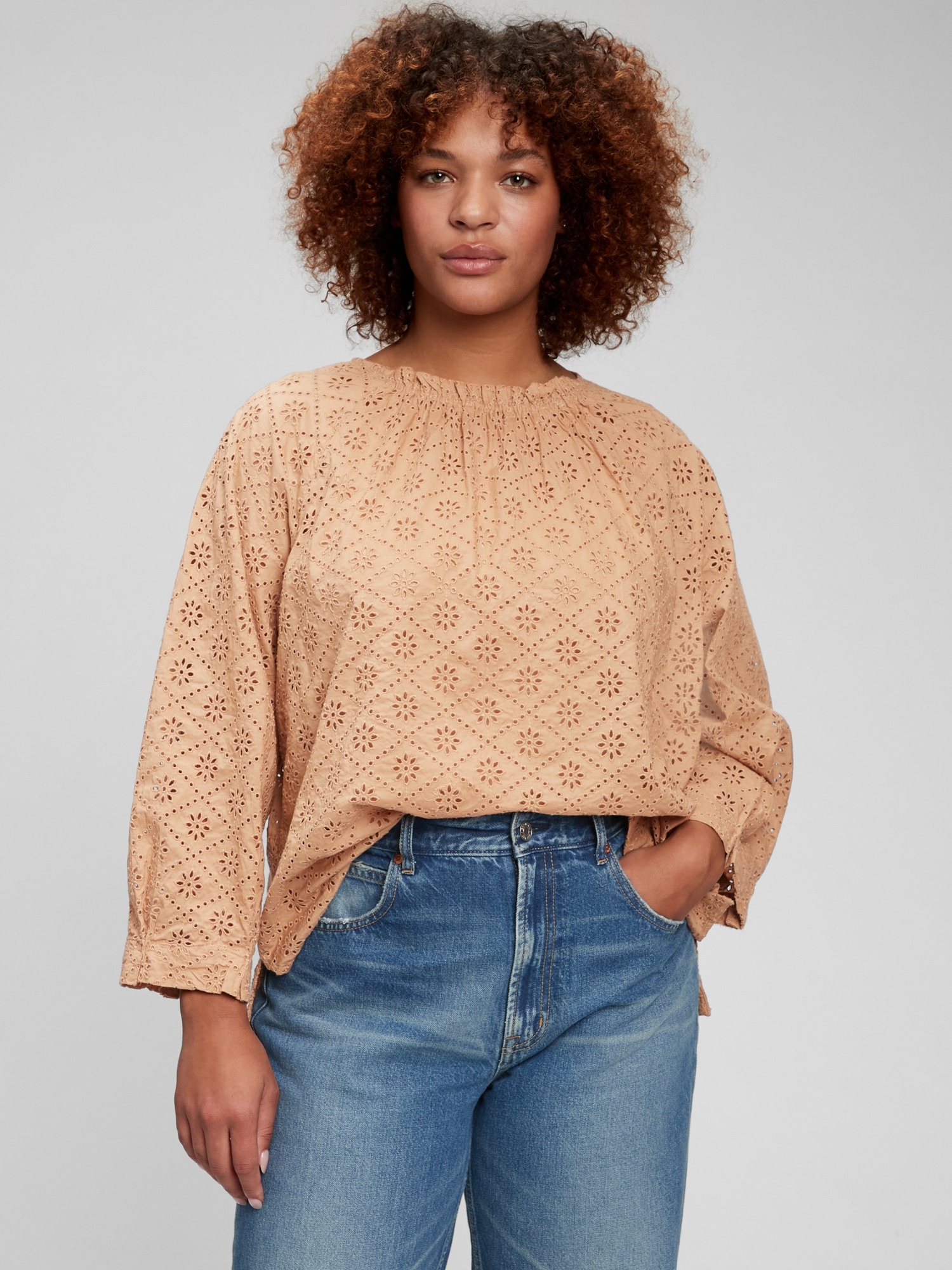 Eyelet Three-Quarter Sleeve Top | Gap
