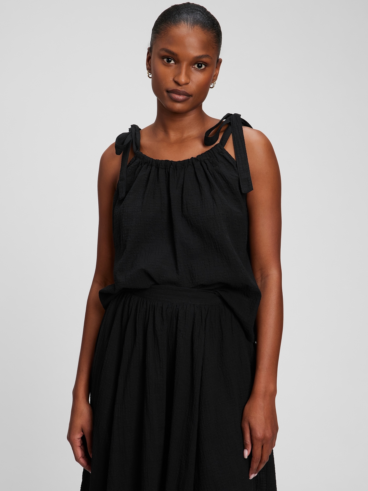 Crinkle Gauze Tie-Shoulder Tank Top | Gap