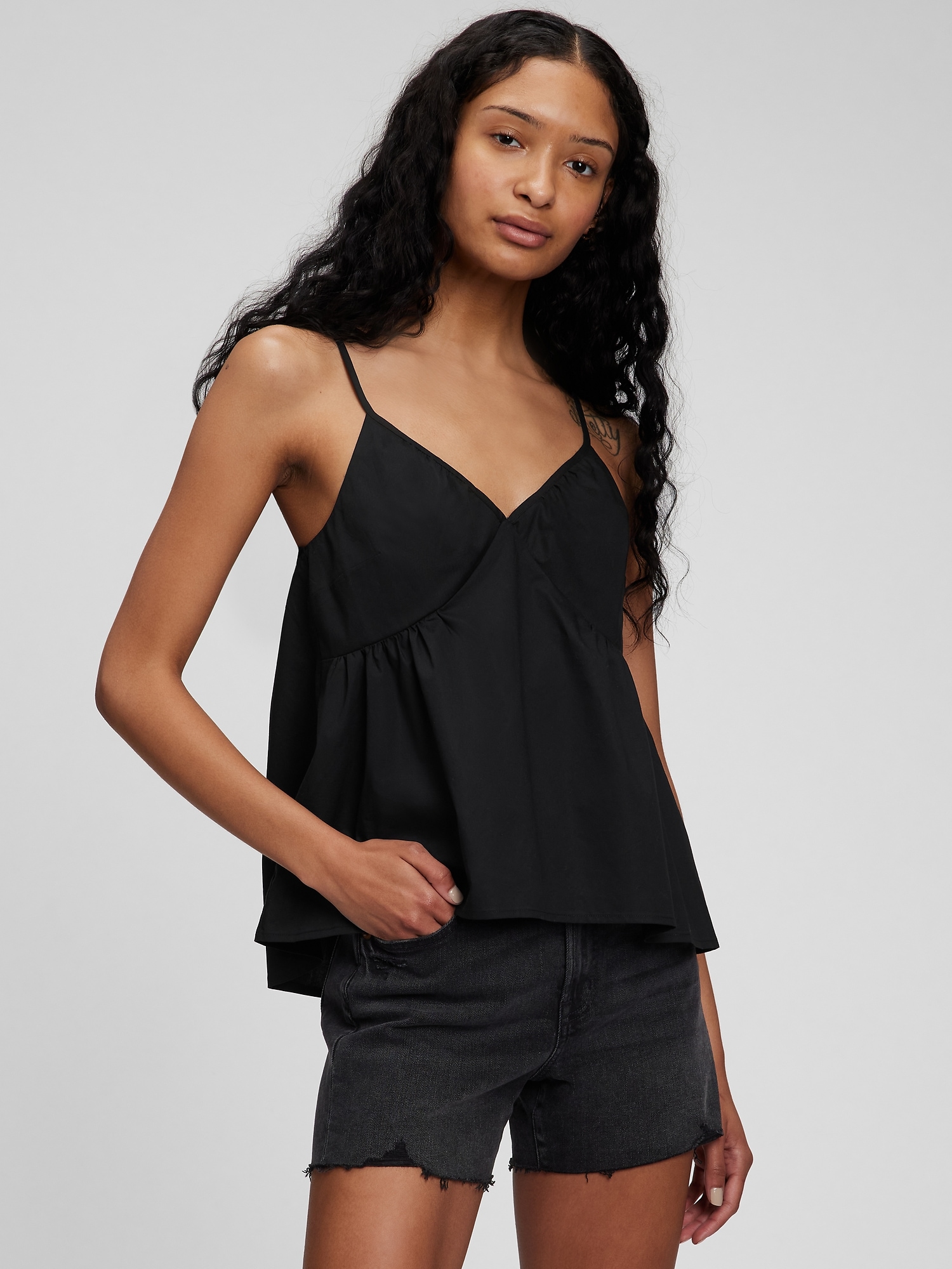 Deep V-Neck Pleated Cami | Gap