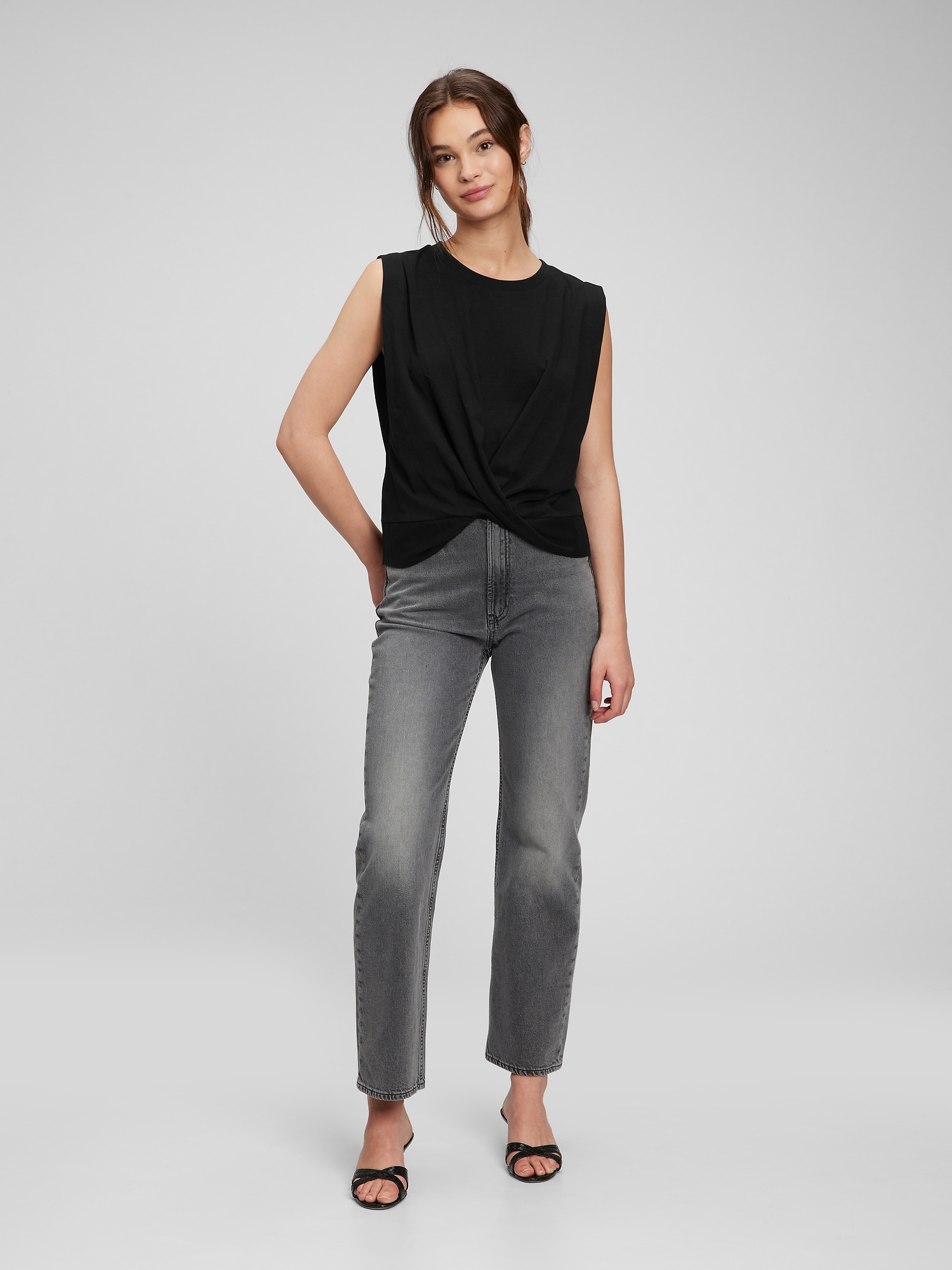 Twist-Front Cropped Muscle Sleeveless T-Shirt | Gap