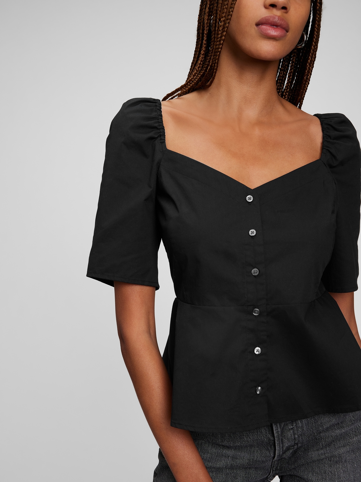 Sweetheart Button Front Peplum Top Gap