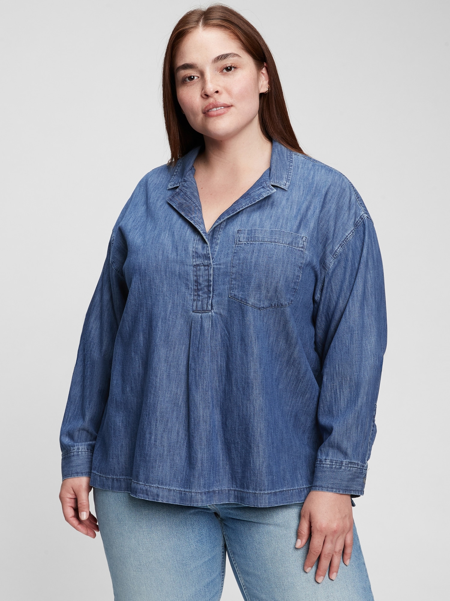 100% Organic Cotton Denim Popover Shirt | Gap