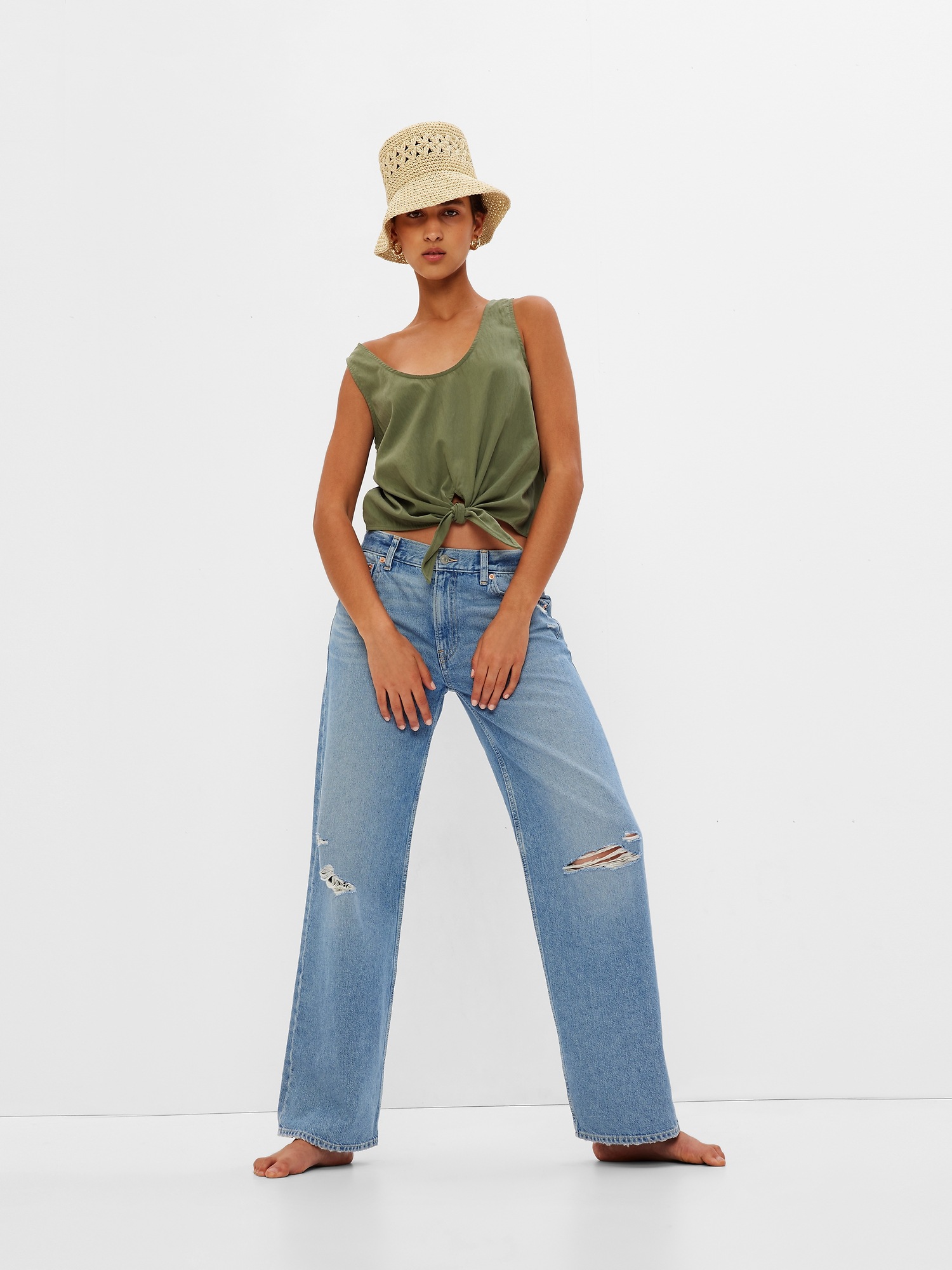 TENCEL™ Lyocell Cropped Knot Tank Top | Gap